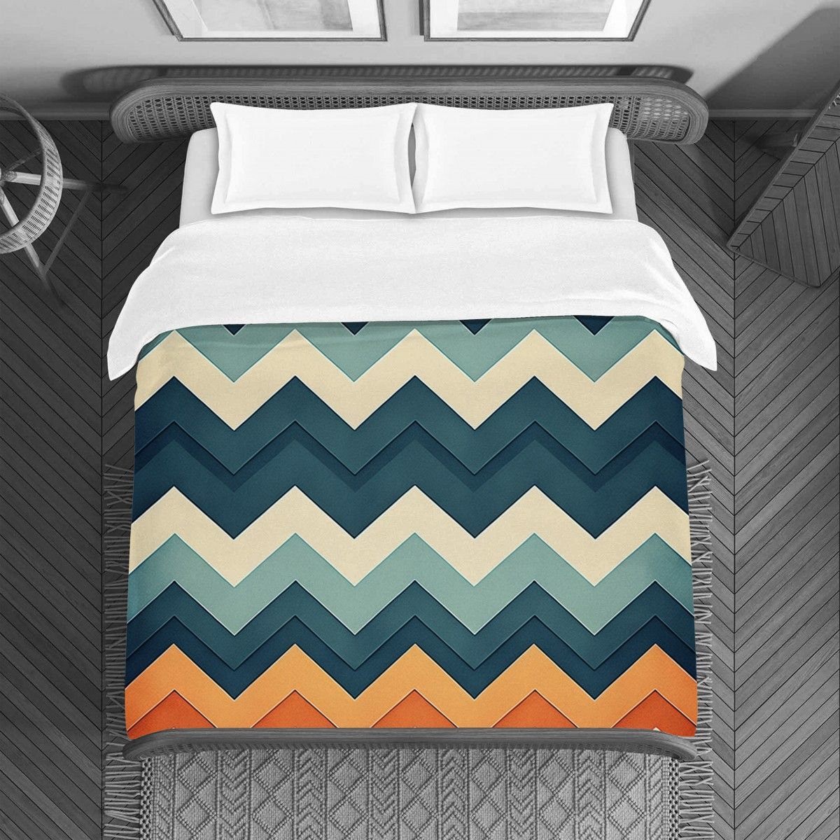 VisionDecor Chevron Bedding Pattern Duvet Cover Blue/Orange | Wayfair