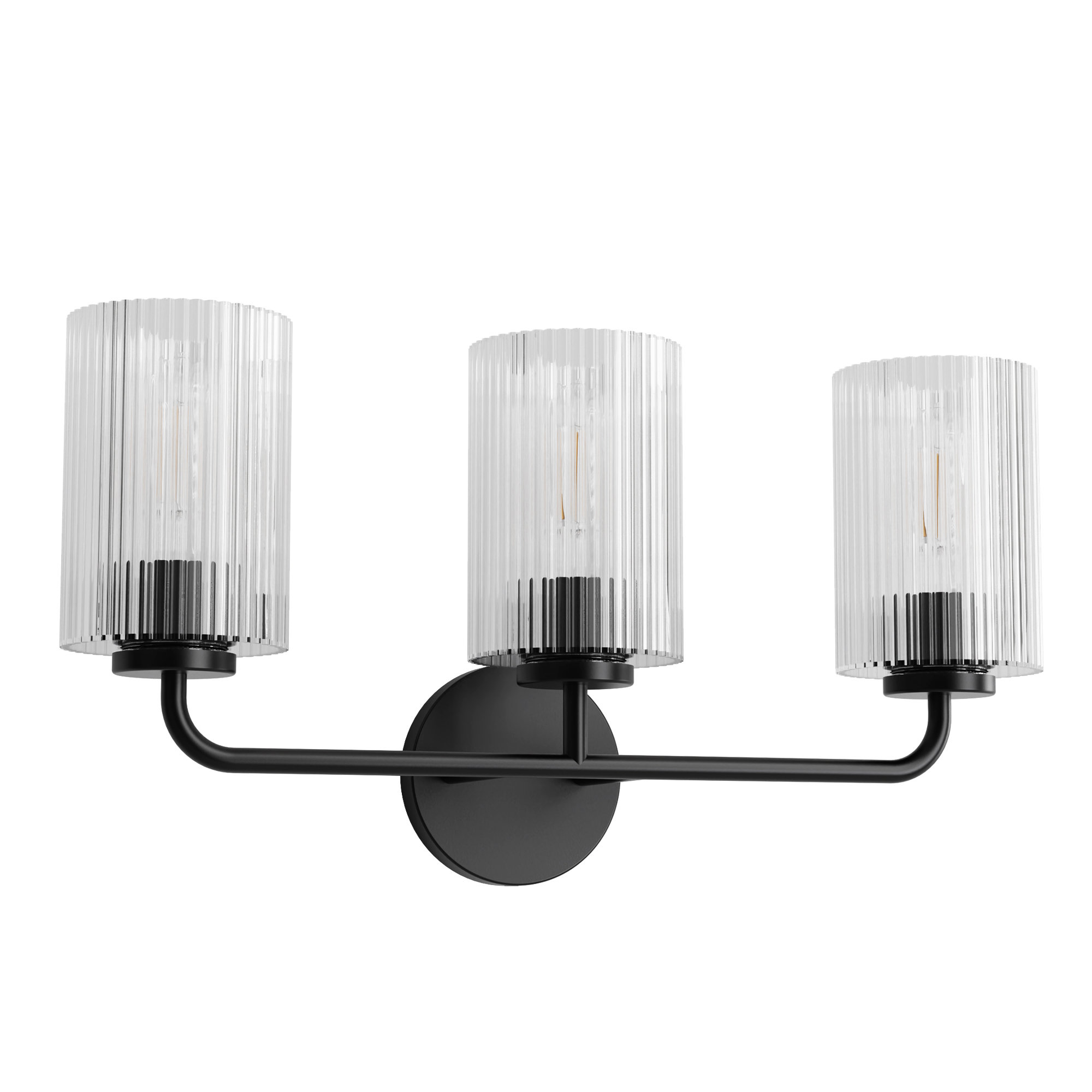 Ebern Designs Buster Modern 3-Light Black Vanity Fixture With Ribbed ...