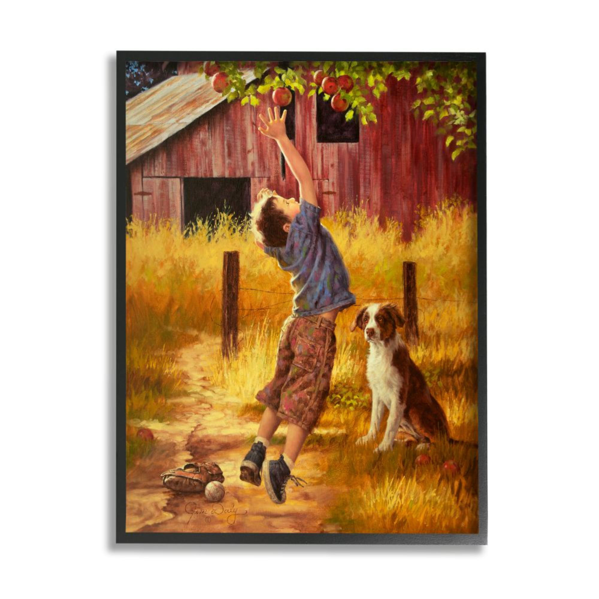 Winston Porter Boy Jumping for Autumn Farm Apple with Dog by Jim Daly ...