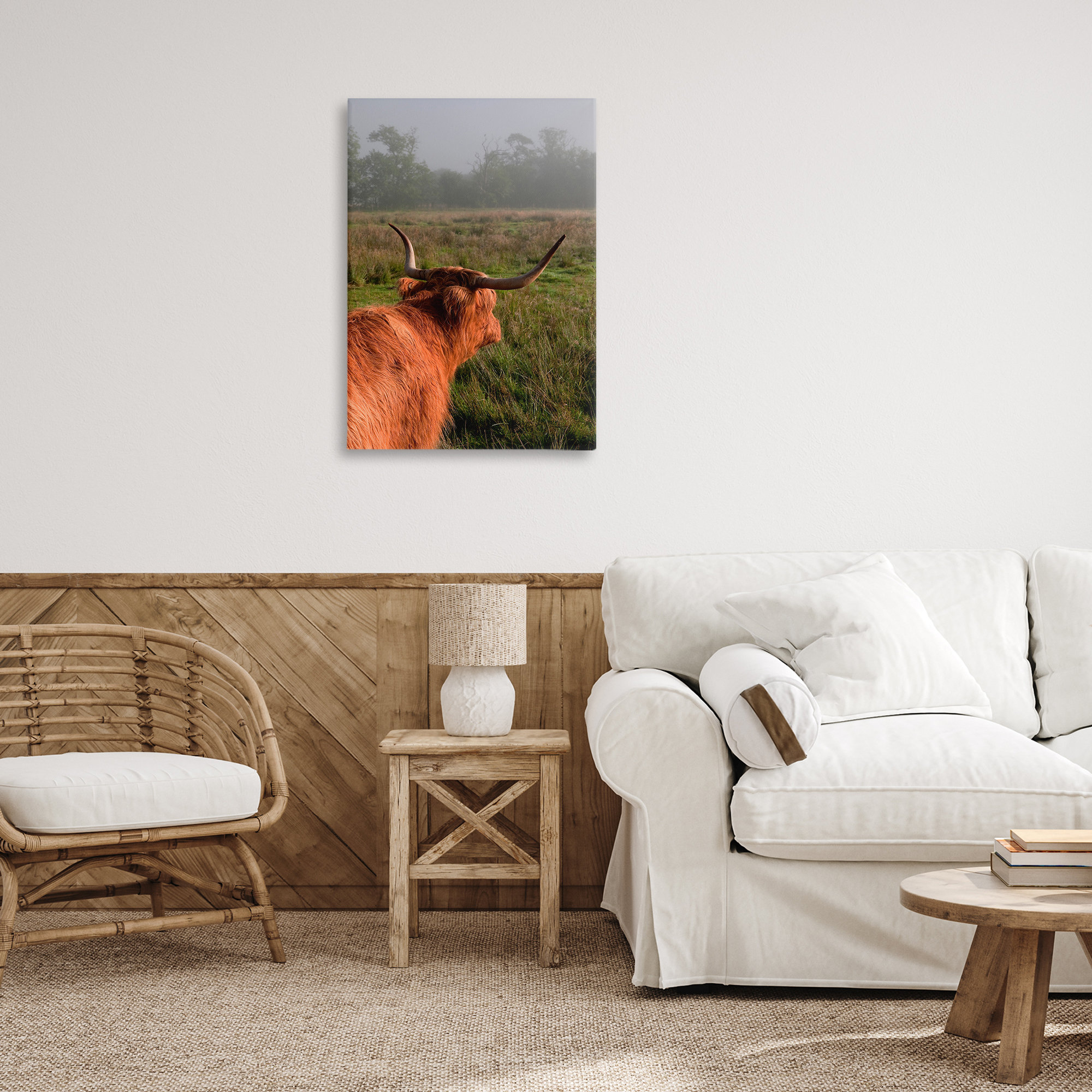 Ebern Designs Highland Cow Gazing Out Canvas, design by Jenny Rainbow ...