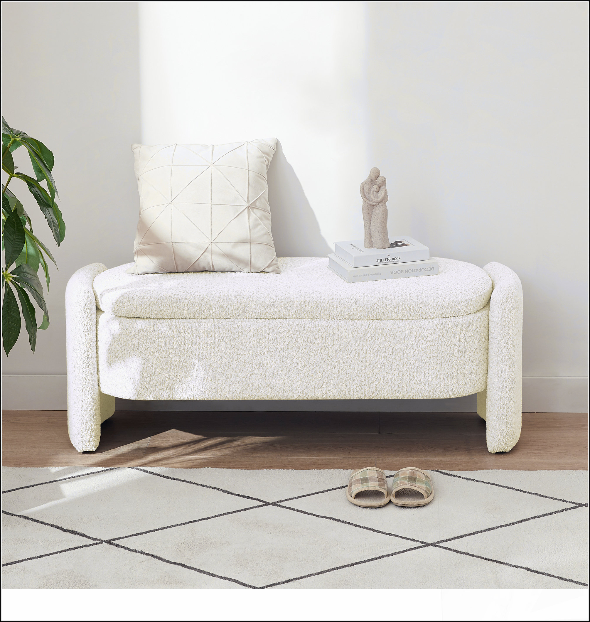 Mercer41 Ottoman Oval Storage Bench 3D Lamb Fleece Fabric Bench with ...