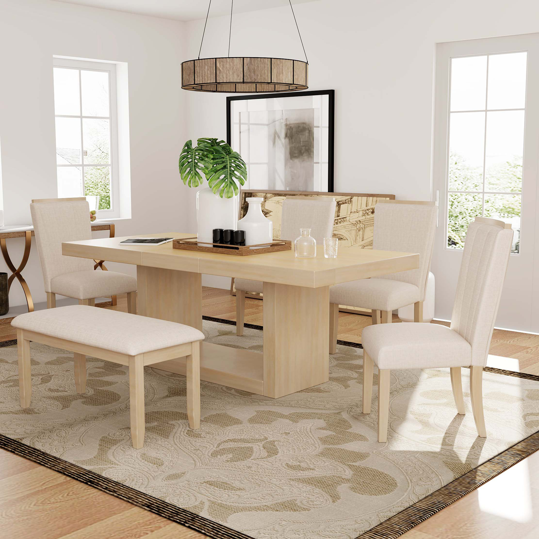 Hokku Designs 6-Piece Extendable Pedestal Dining Table Set With ...