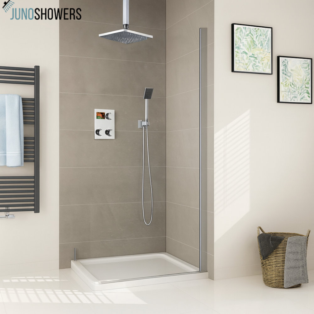 Juno Showers Juno Square Shower Head Thermostatic Digital Display Mixer ...