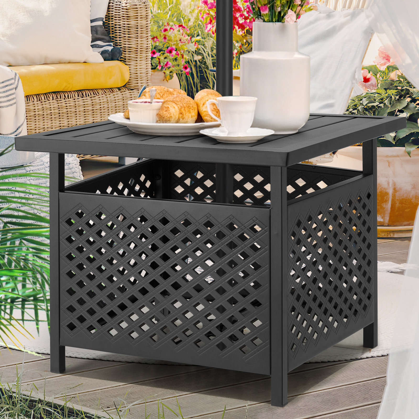 Patio Umbrella Base Concrete Side Table With Umbrella Hole Umbrella ...