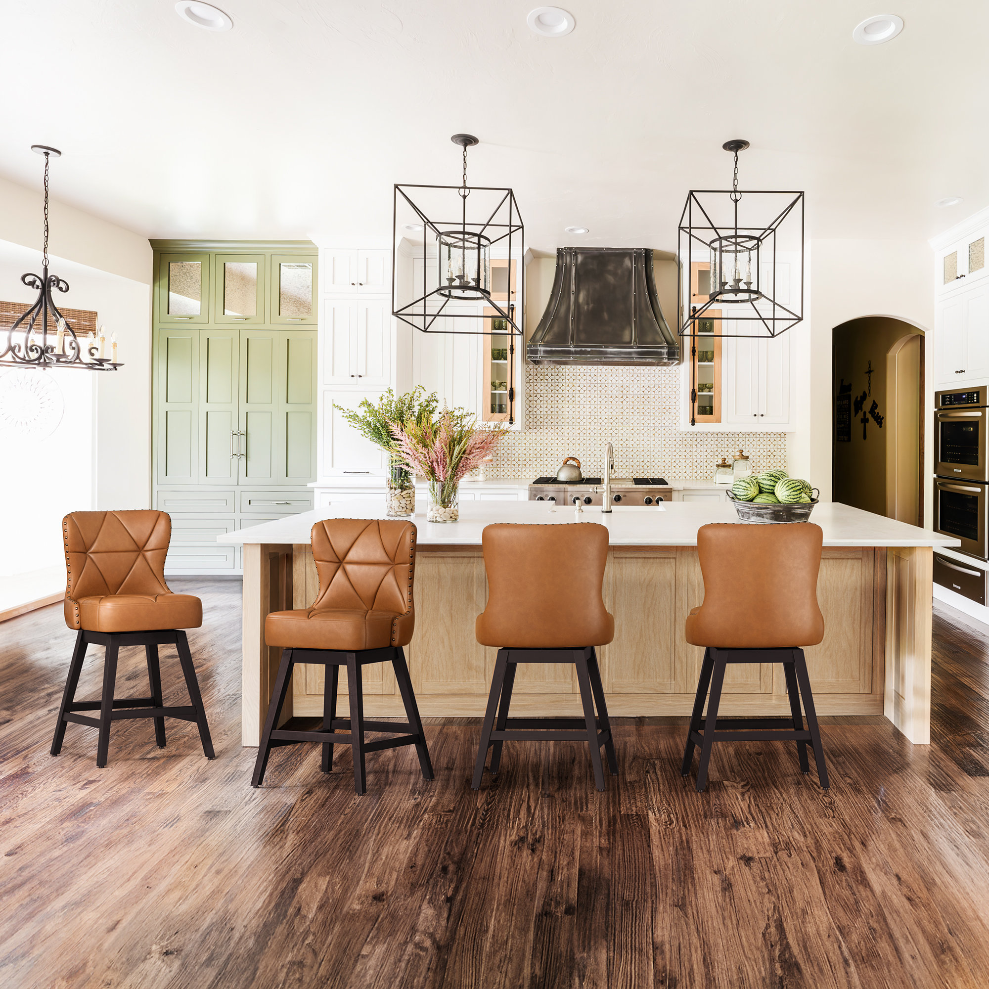 Lark Manor™ Arabele Swivel Upholstered 26'' Counter Stool with Solid ...