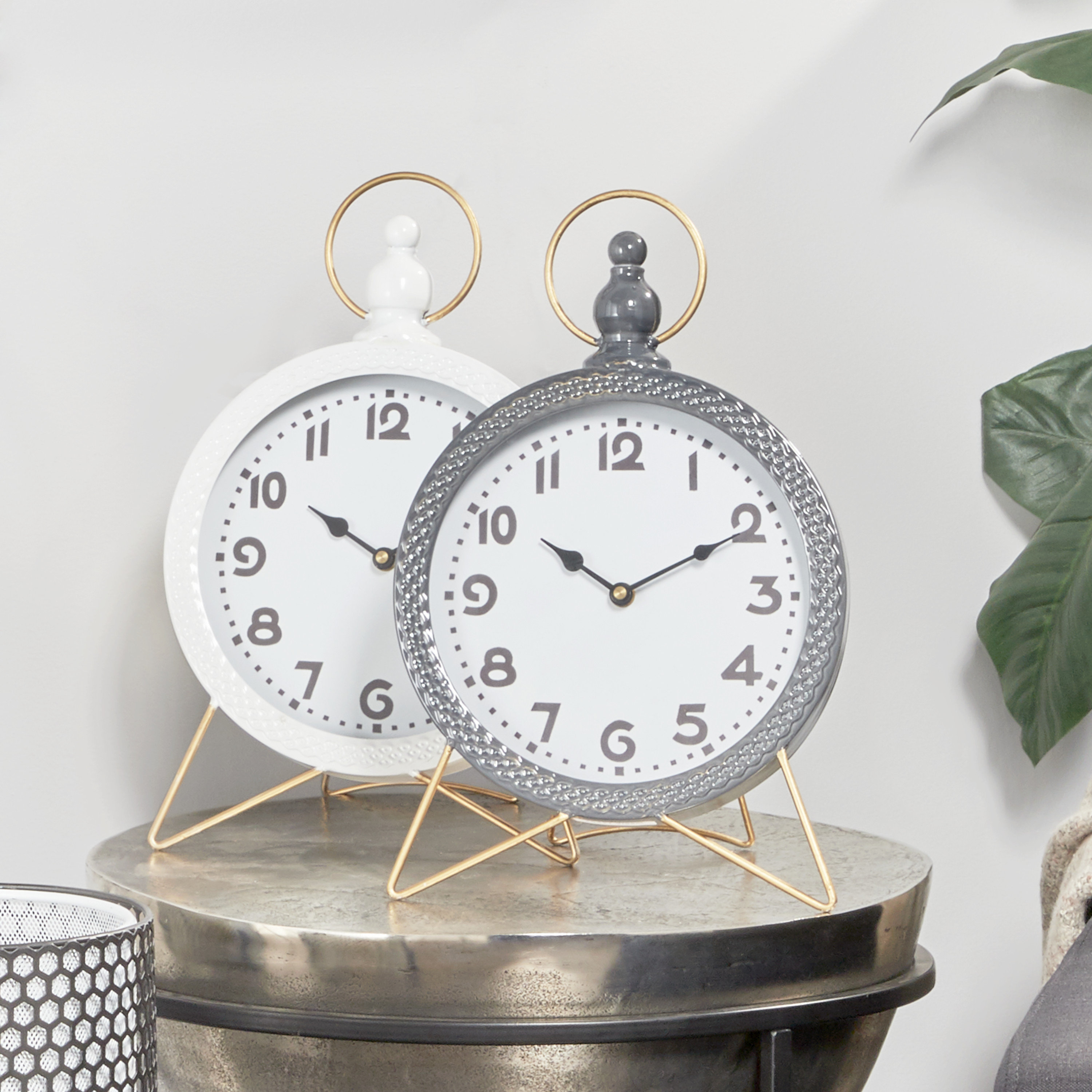 Willa Arlo™ Interiors Analog Metal Quartz Tabletop Clock in Gray/White ...