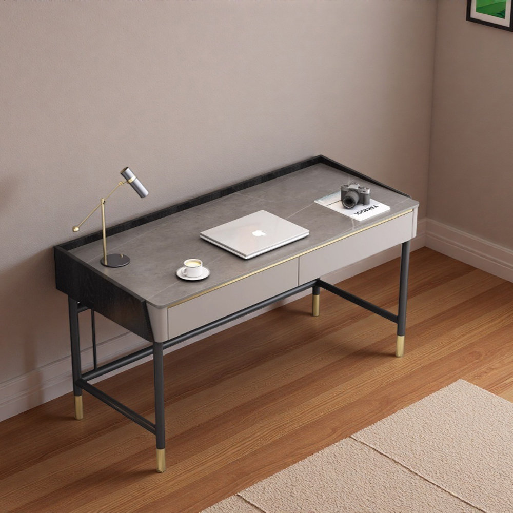 Hokku Designs Simple Grey Rock Slab Double-drawer Writing Desk ...
