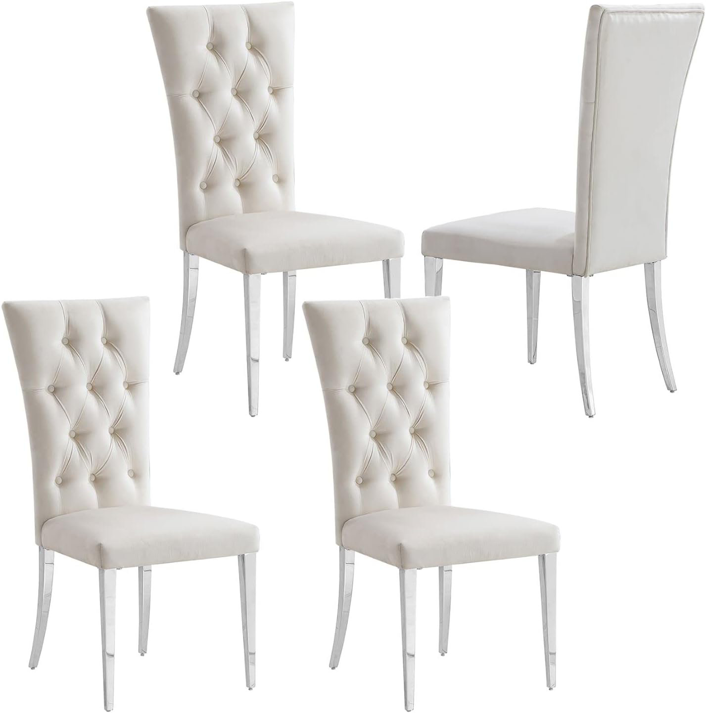 Red Barrel Studio® White Velvet Dining Chairs With Buttons Tufted Back ...