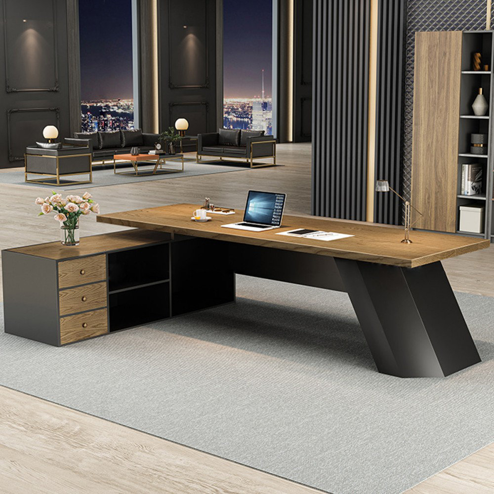 Furnire Lewi Light walnut L-Shaped Solid Wood desks | Wayfair