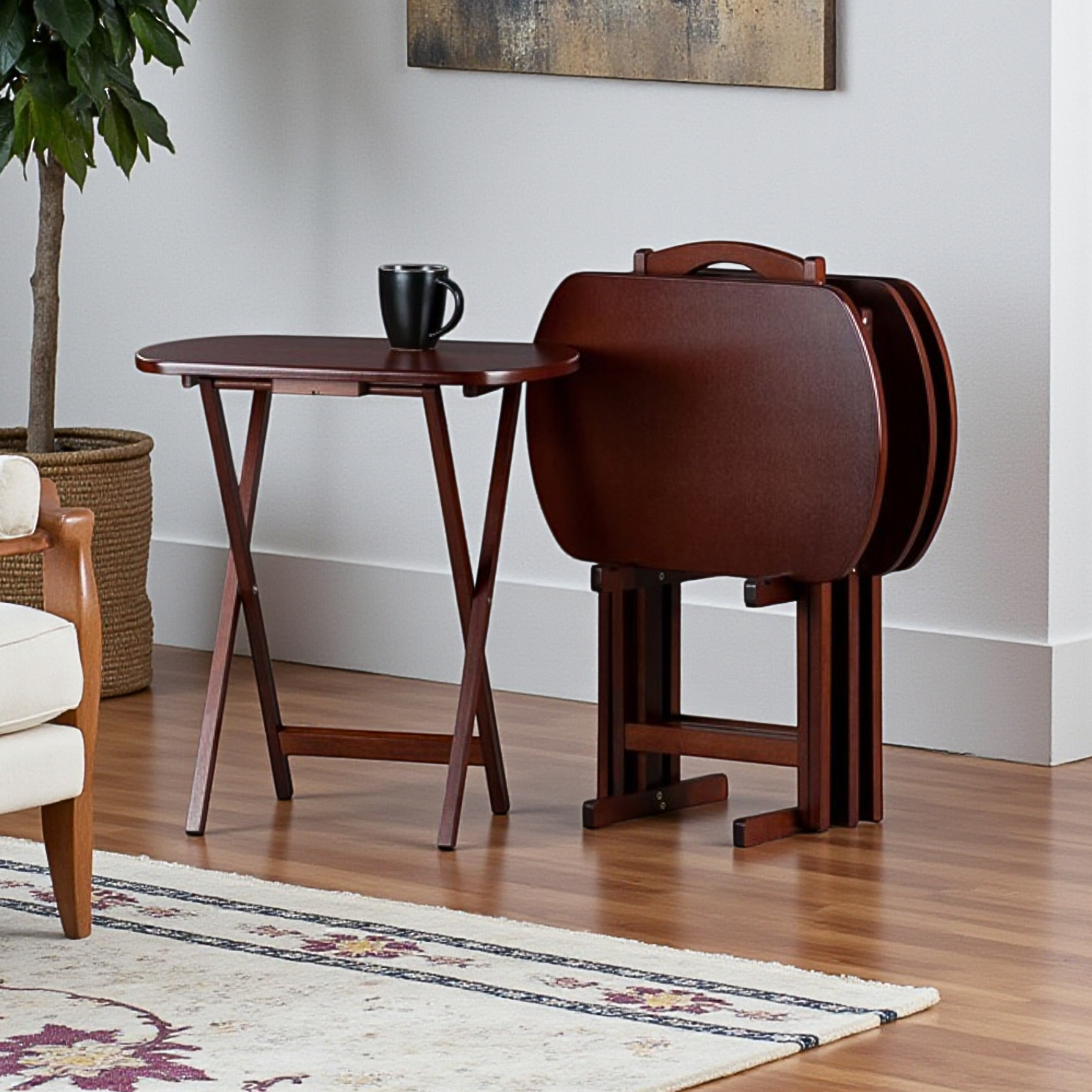 Lark Manor Maximus Walnut 5-Piece Oversize Snack Table Set - Wayfair Canada