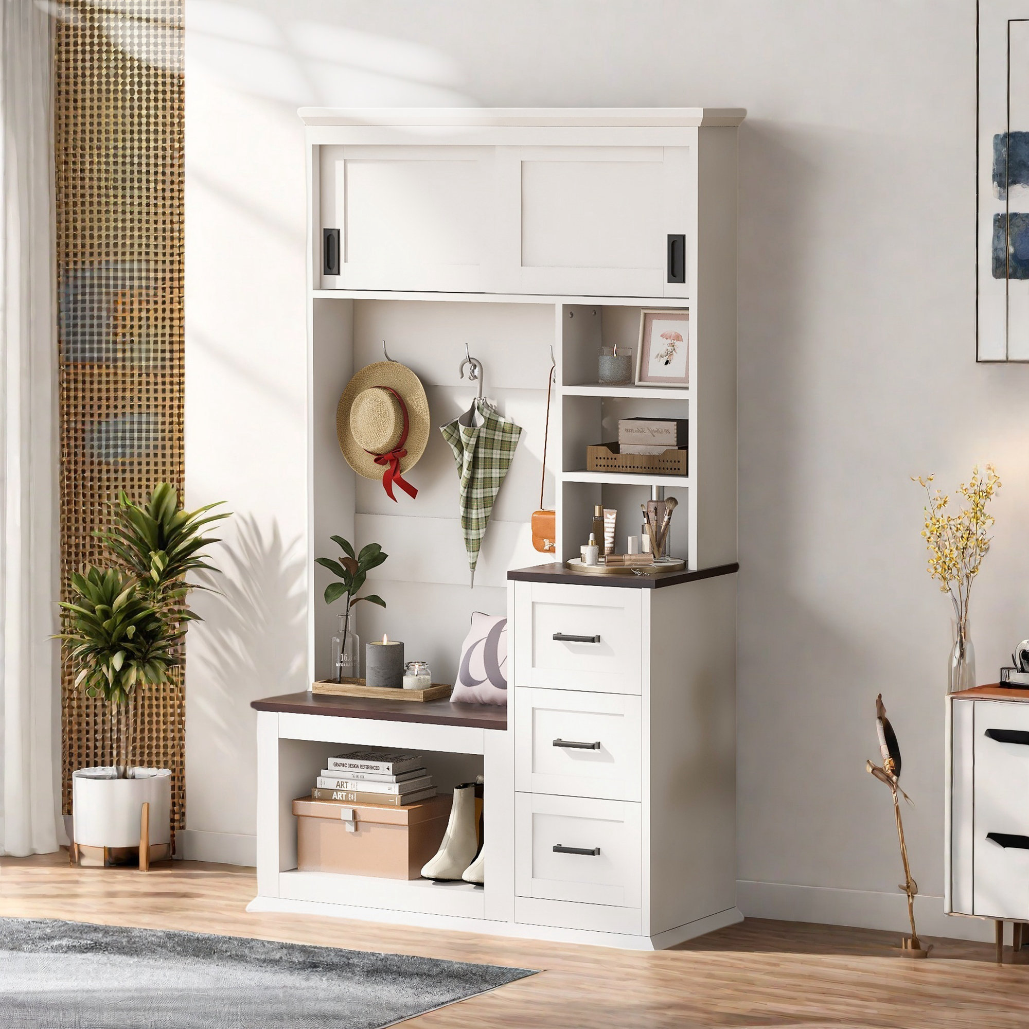 Lark Manor™ Modern 40.2'' Hall Tree With Storage Bench, Coat Rack, 3 ...