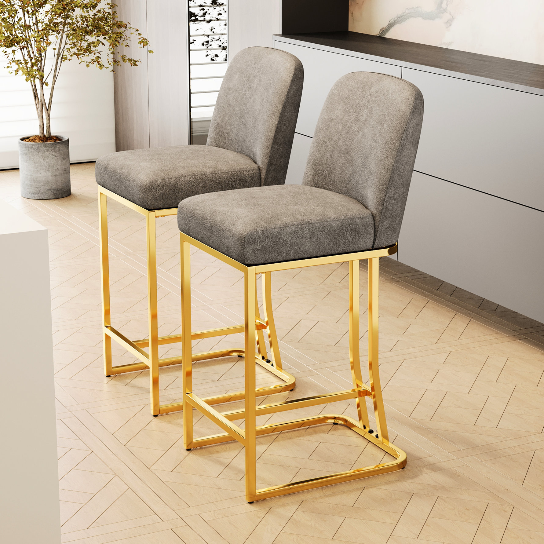 Latitude Run® 2pcs 360° Swivel High Stools, Grey+gold Fashionable ...
