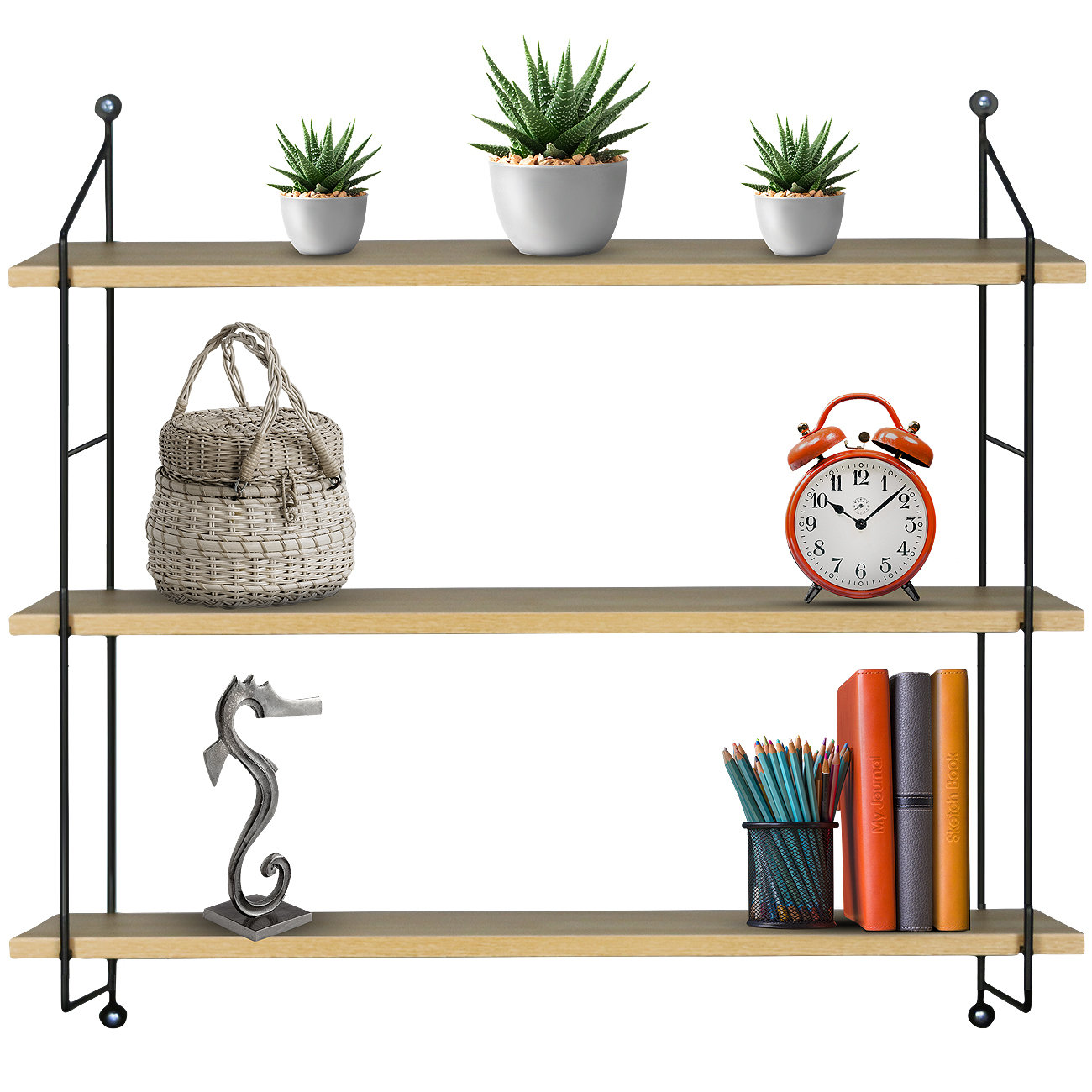 Sorbus Floating Shelf with Metal Brackets — Wall Mounted Rustic Wood ...