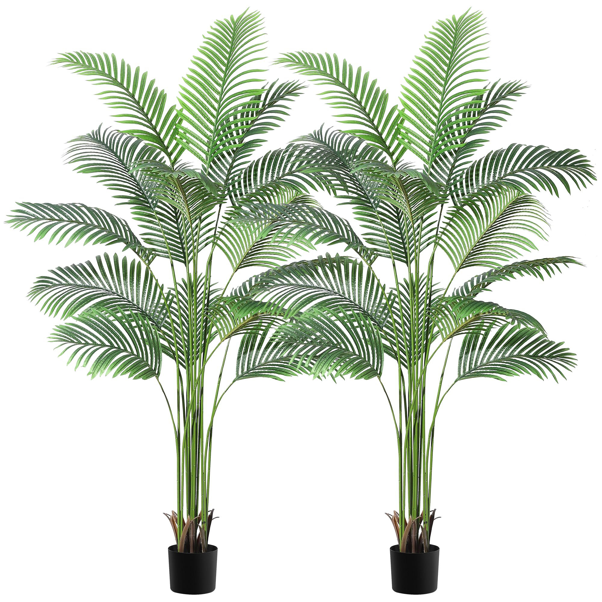 Primrue 2 Pcs 7Ft Artificial Palm Tree, Fake Areca Palm Plant Faux ...