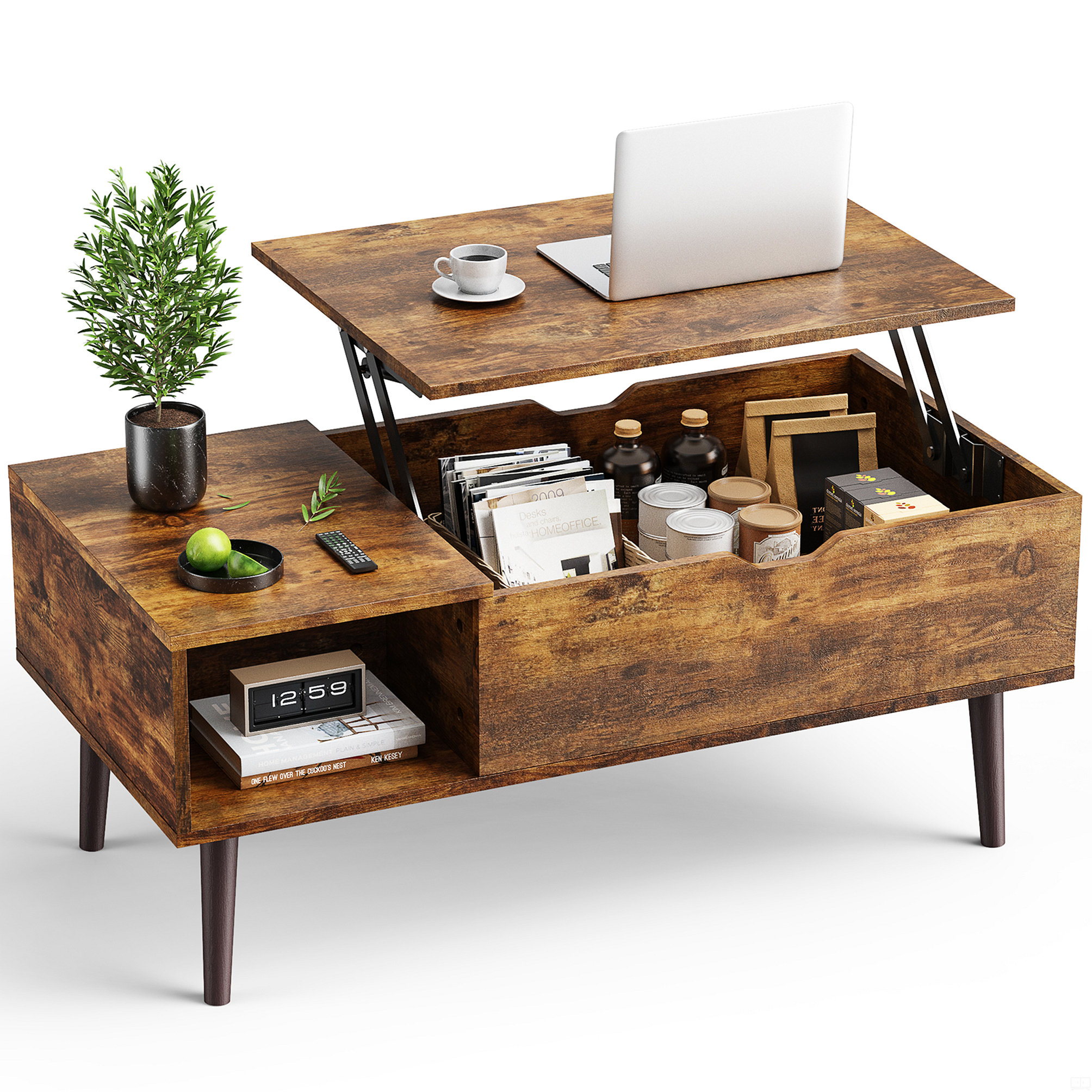 George Oliver Lift Top Coffee Storage Wood Tables With Hidden ...