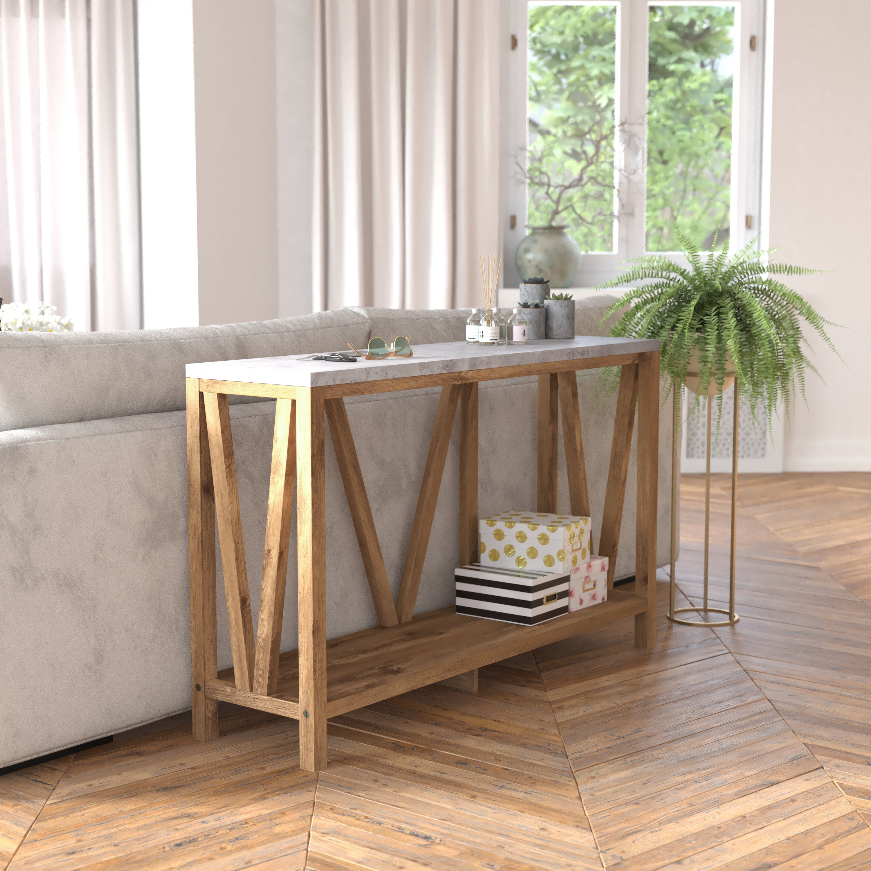 Gracie Oaks Modern 2-Tier Farmhouse Entryway Living Room Console Accent ...