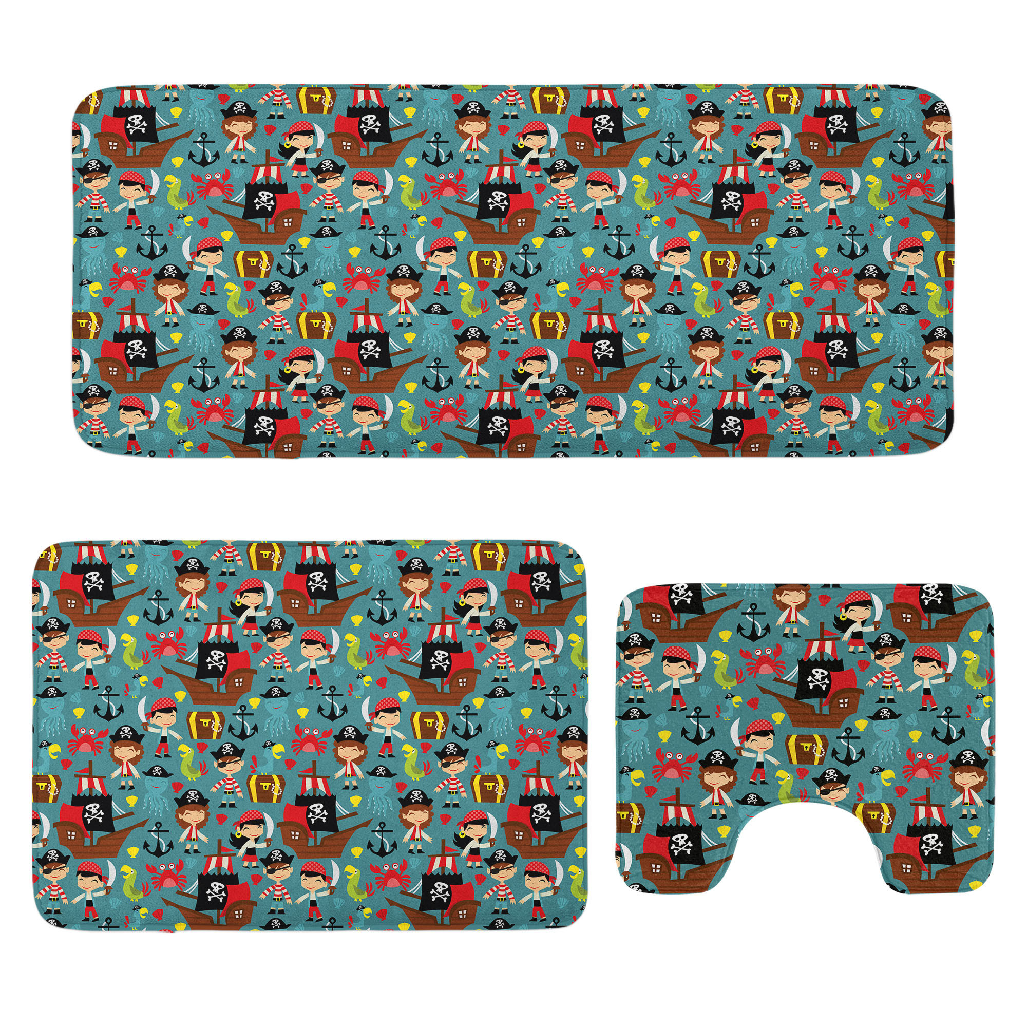 Dakota Fields Pirates Bathroom Rug Set 3 Pieces U-Shape & Rectangle ...