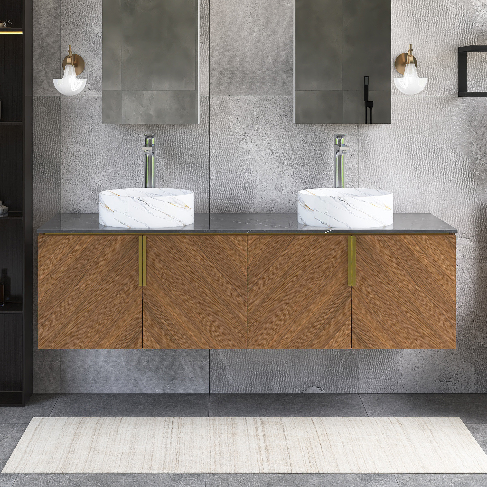 Ivy Bronx 60'' Wall-Mounted Double Bathroom Vanity With Top and Ceramic ...