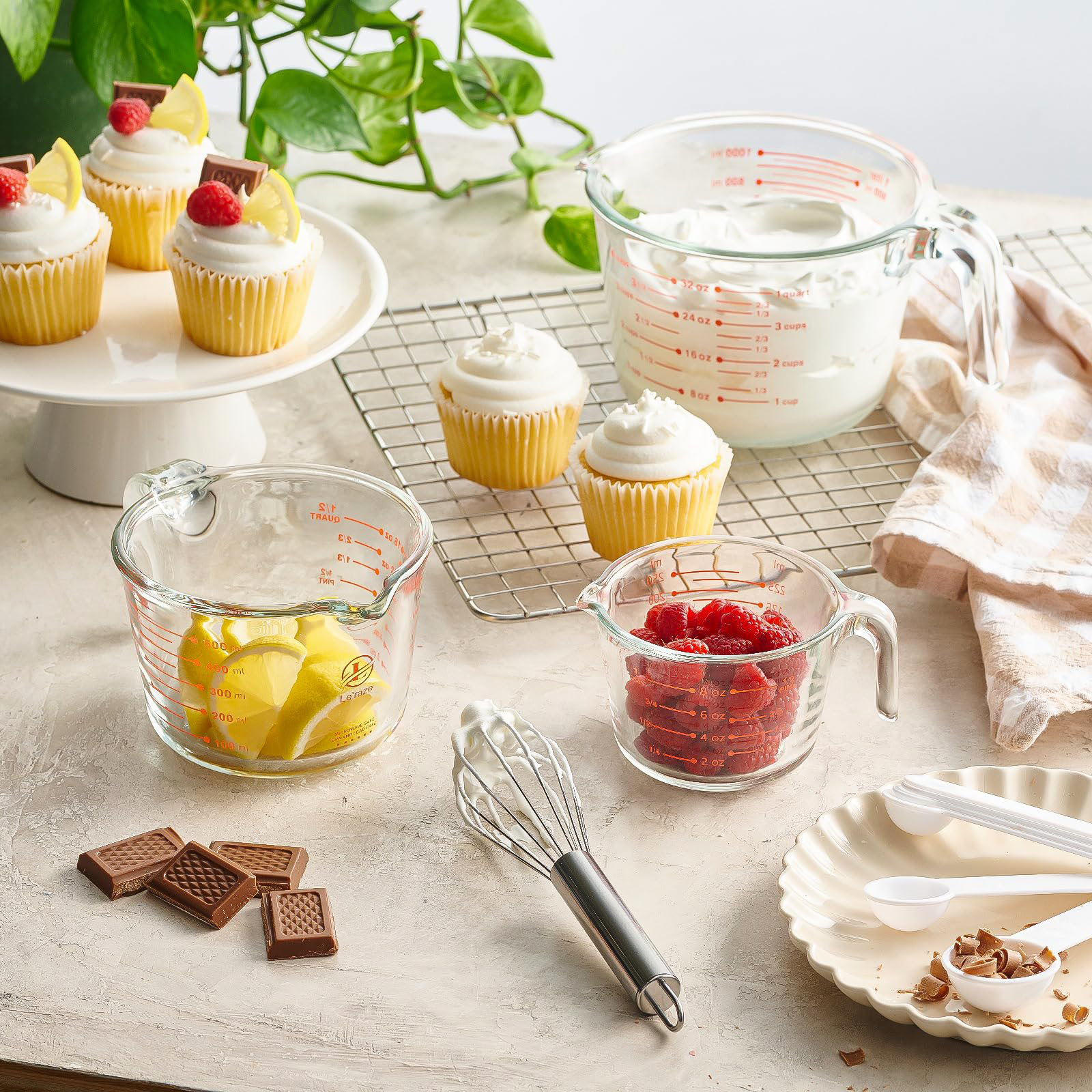 GUANGZHOUSHULIU Set Of 3 Glass Measuring Cups With Measuring Spoons ...