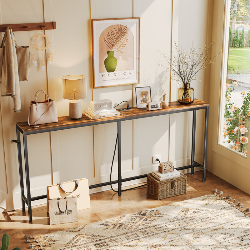 17 Stories 70" Narrow Console Table, Entryway Table with Charging ...