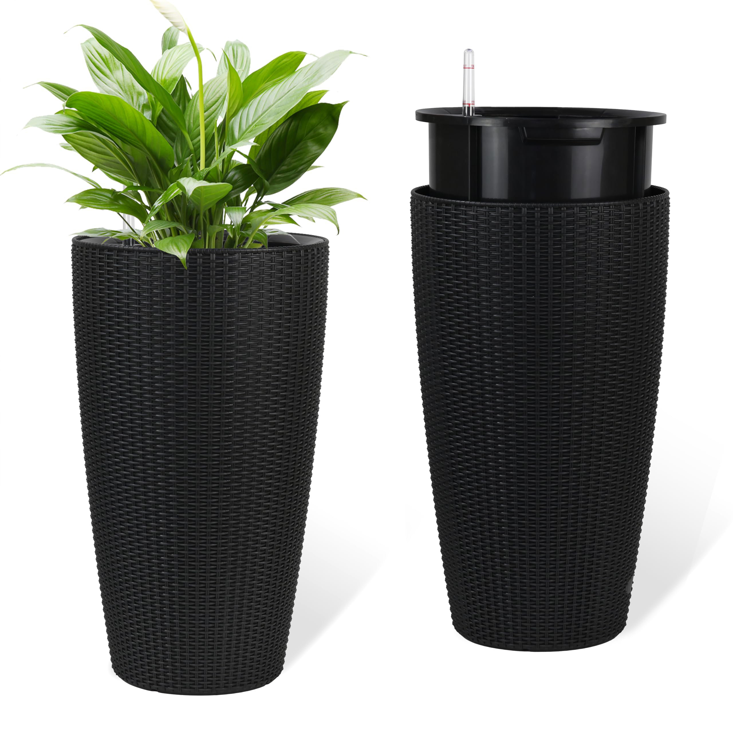 Latitude Run® 22.5" Tall Imitation Rattan Self-Watering Planter Set Of ...