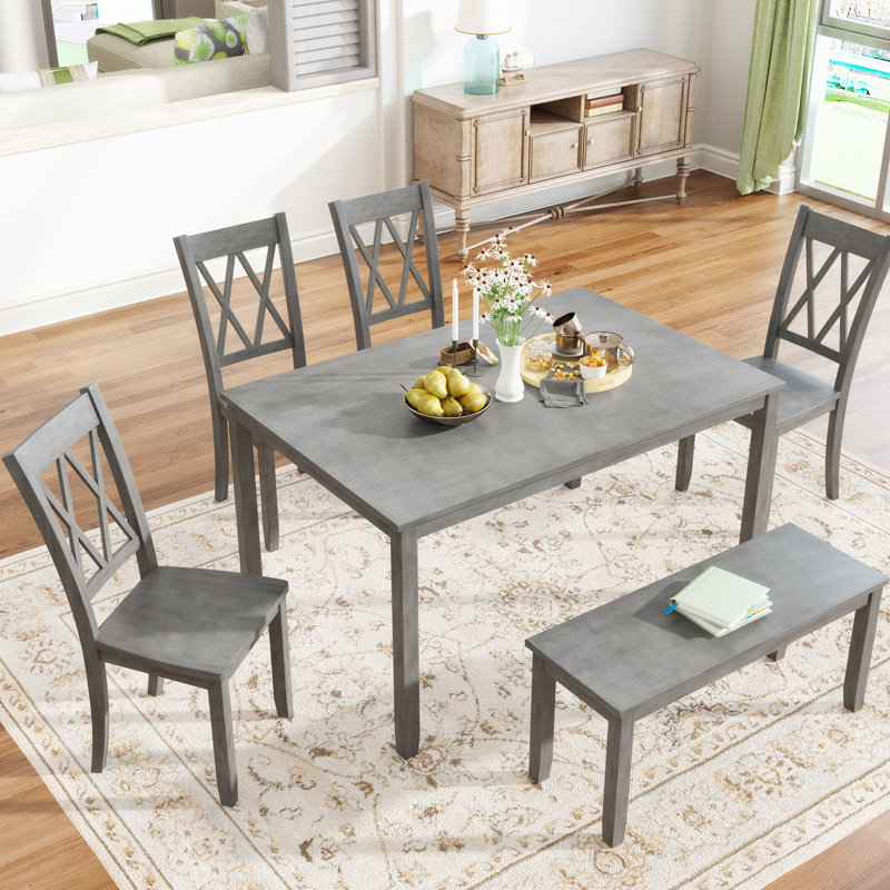 Winston Porter Dining Set with Bench Dining Table with Bench Farmhouse ...
