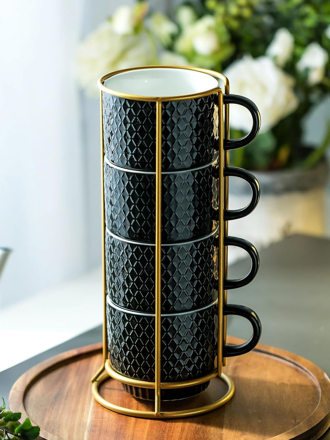 QXXSJ Coffee Mug Set With Stand And Spoons, 13 Oz Demitasse Cups Set ...