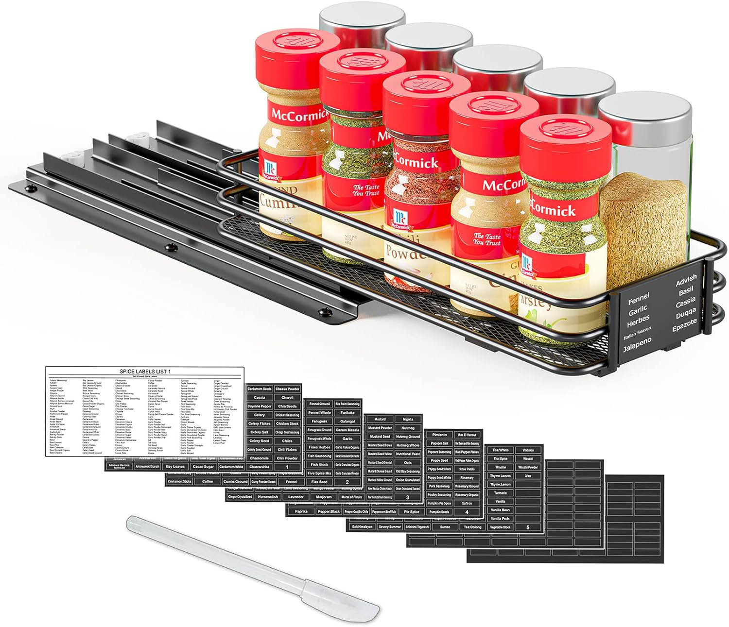 SpaceAid Heavy Duty Pull-Out Spice Rack Organizer for Cabinets, Slide ...
