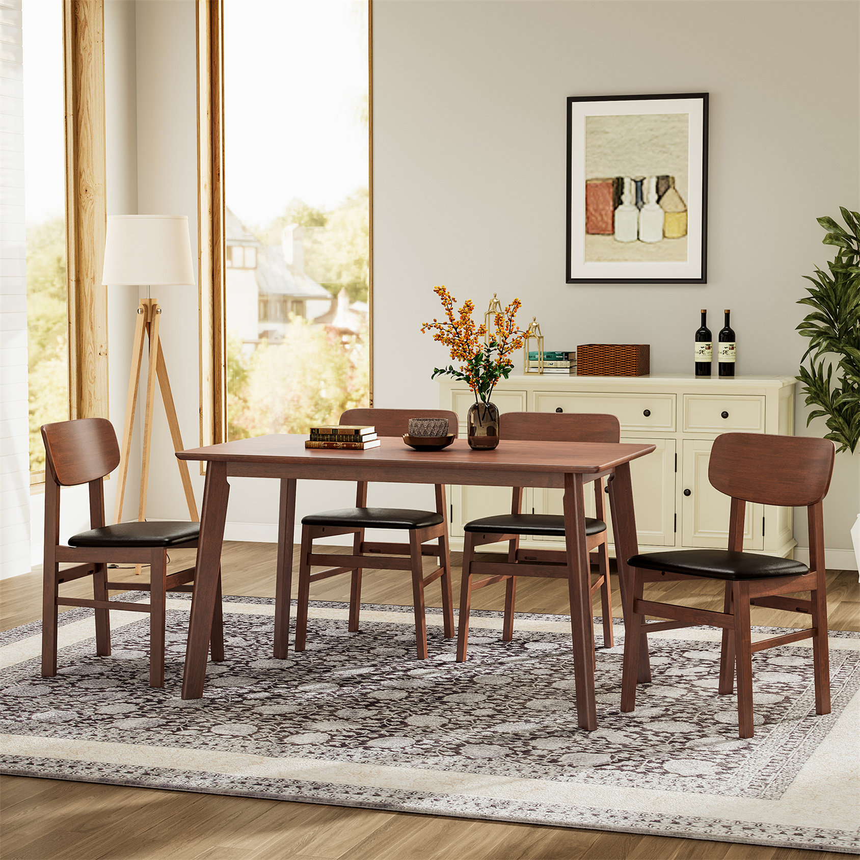 George Oliver 5-piece Compact Wooden Mid-century Modern Dining Set With ...