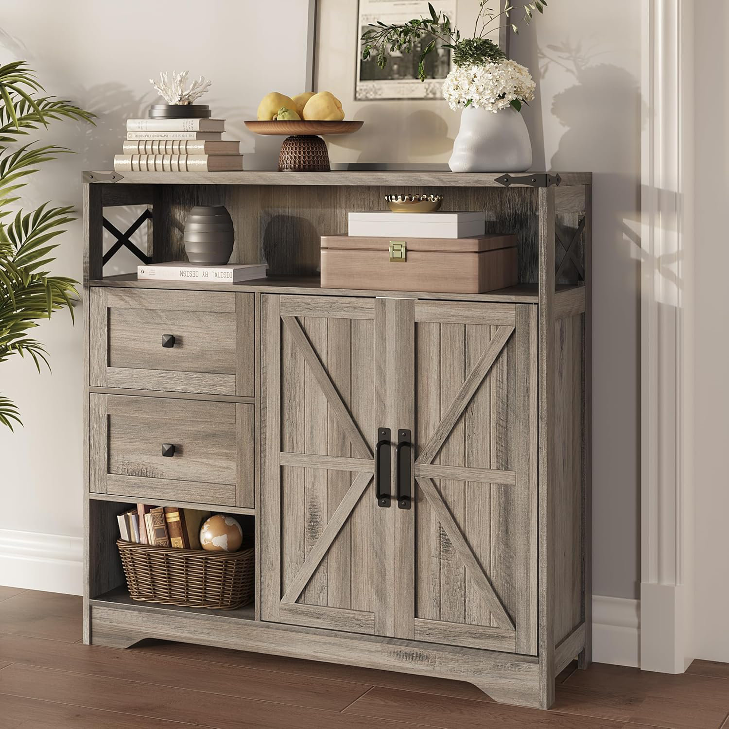 August Grove® Storage Cabinet with Drawers and Open Storage ...