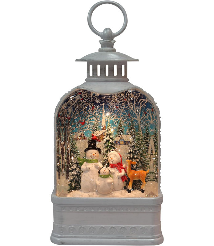 Moments in Time 9.5“H Acrylic Lantern w/ Snowman Family - LED, Water ...