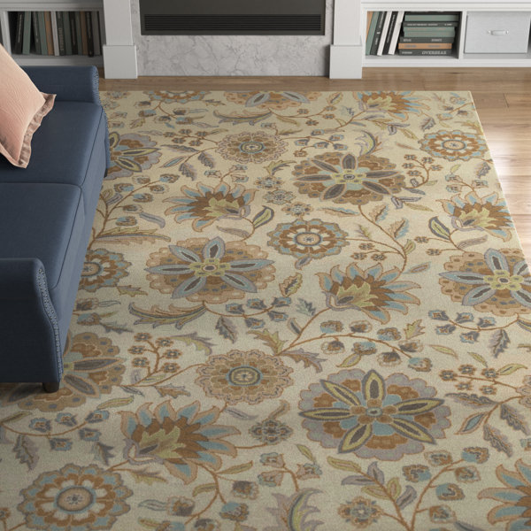 Langley Street Elsberry Floral Hand-Tufted Wool Demin/Light Gray/Tan ...