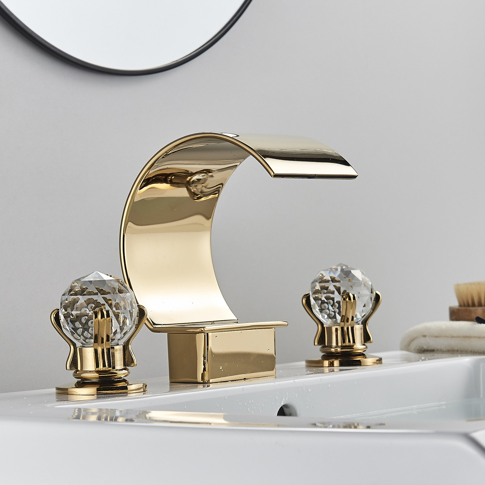 AlenArtWater Waterfall Bathroom Faucet 3 Hole, Dual Crystal Handles ...
