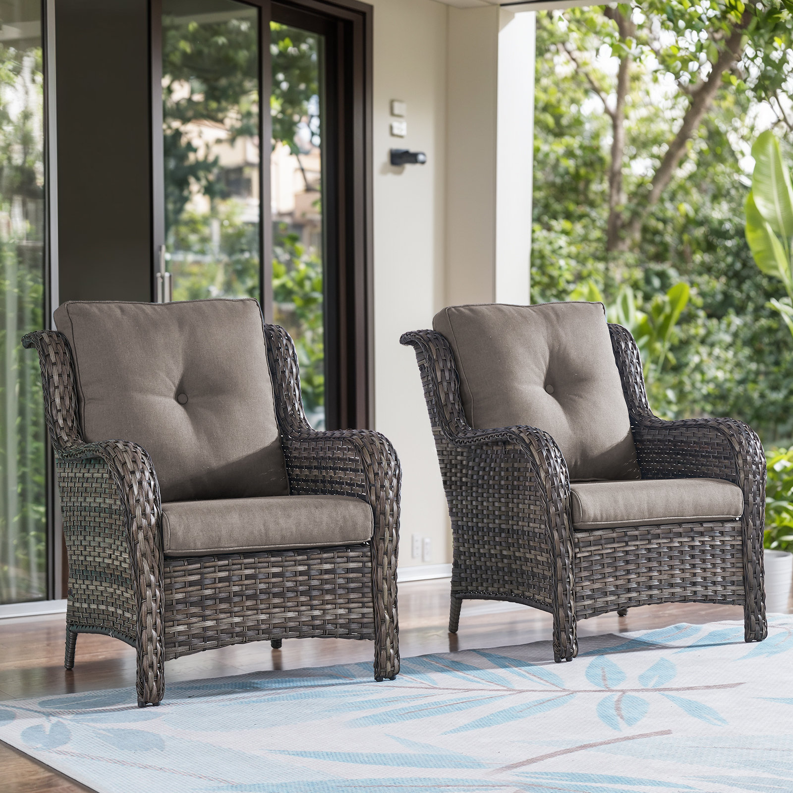 Winston Porter Wendye Wicker Patio Club Chairs With Olefin Weather ...