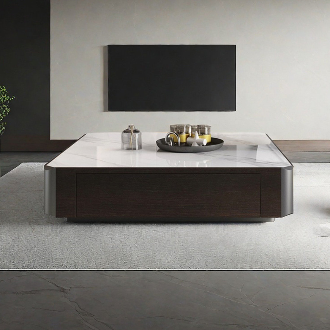 The Invincibles home Light luxury modern square rock plate coffee table ...