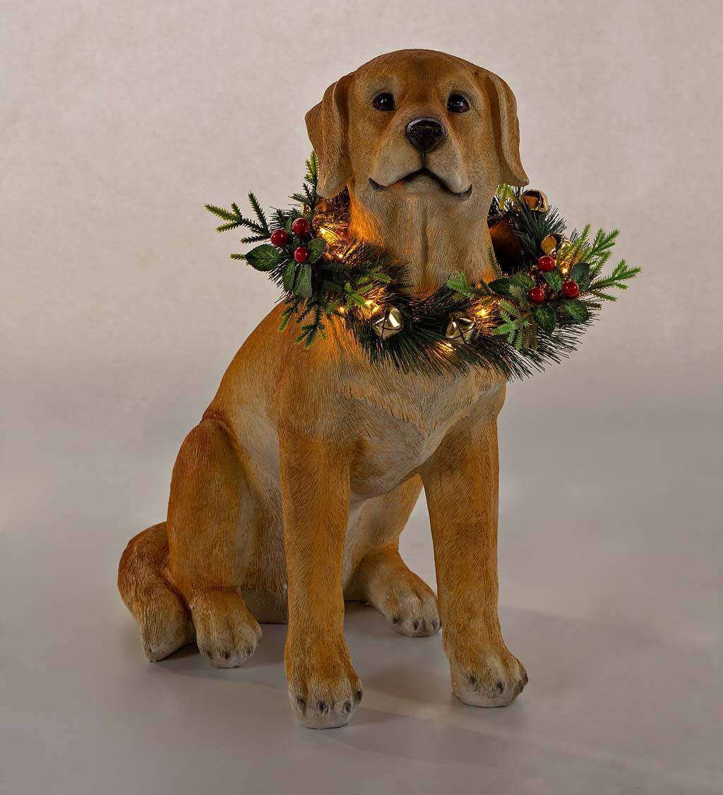 Plow & Hearth Labrador Figurine with Removable Holiday Wreath | Wayfair