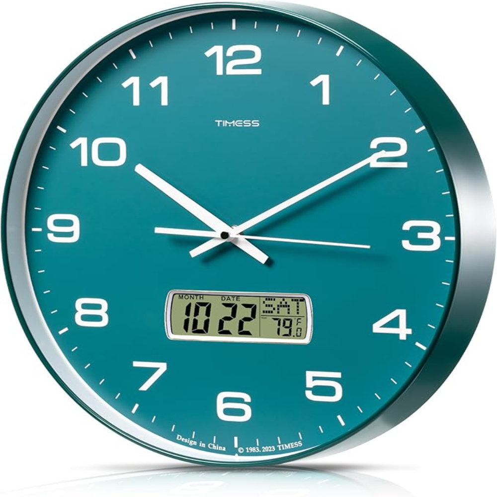 Latitude Run® Wall Clock, 14" Large Dial Non-Ticking Silent Battery ...