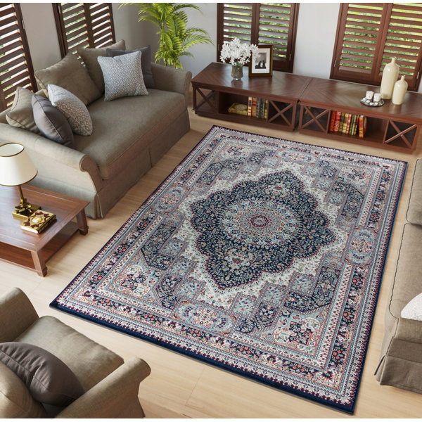 MDA RUG IMPORTS Prime Traditional Navy Blue Machine Made Area Rug ...