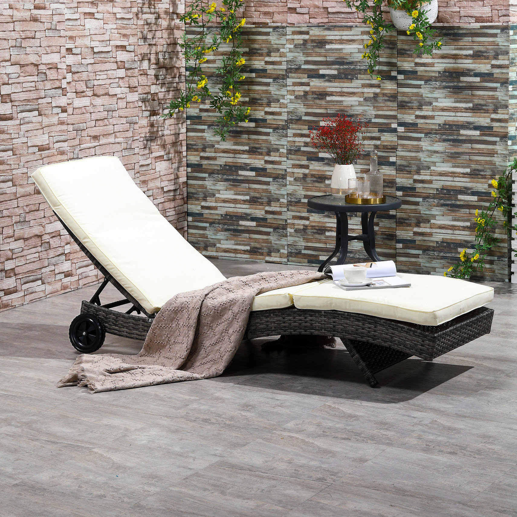 Banior Cream White Pool Chair Lounge, Chaise With 5-level Adjustable ...