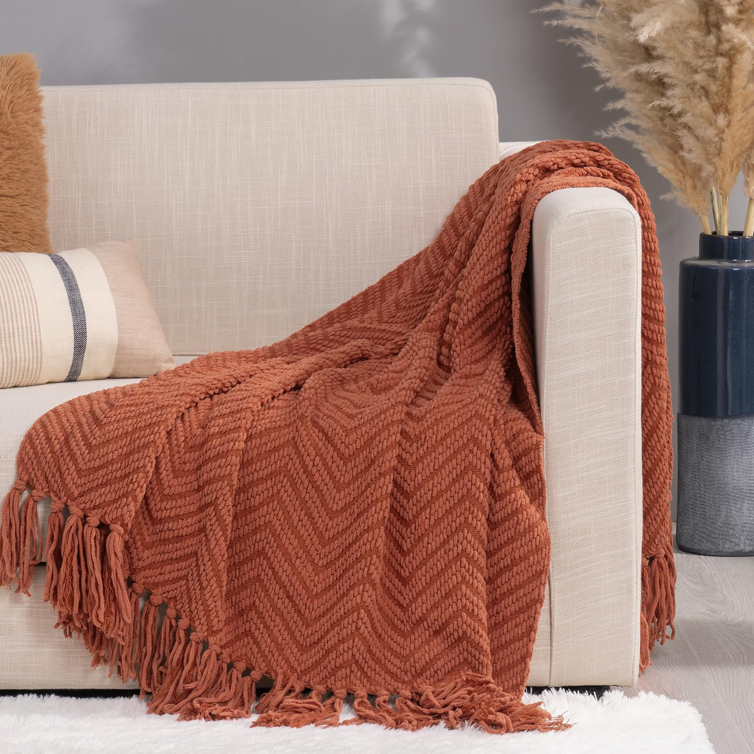 FEIYAN Knit Chenille Throw Blanket, Textured Knitted Throw Blankets W ...