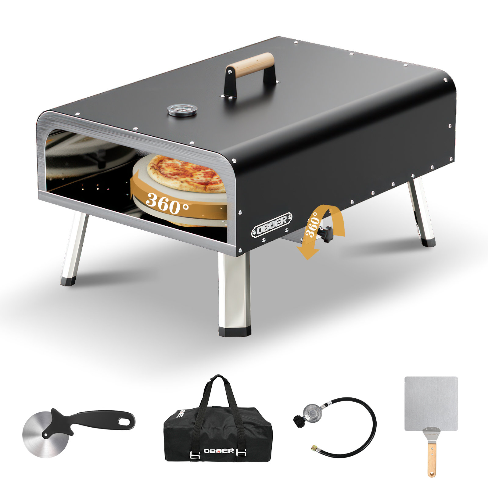 ShangQuan WuLiu 16" Outdoor Rotating Portable Gas Pizza Oven with ...