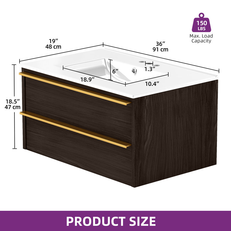 Wade Logan® Magellan 36'' Wall Mount Bathroom Vanity with Sintered ...