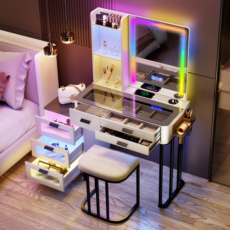 Mercer41 Palamara Makeup Vanity with LED Light & Reviews | Wayfair