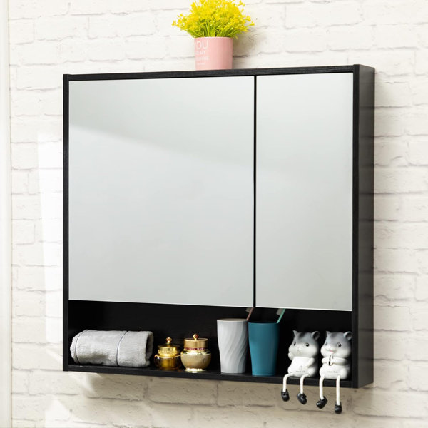 Ebern Designs Cabinet with Mirror and Shelves, Oversized Bathroom Wall ...