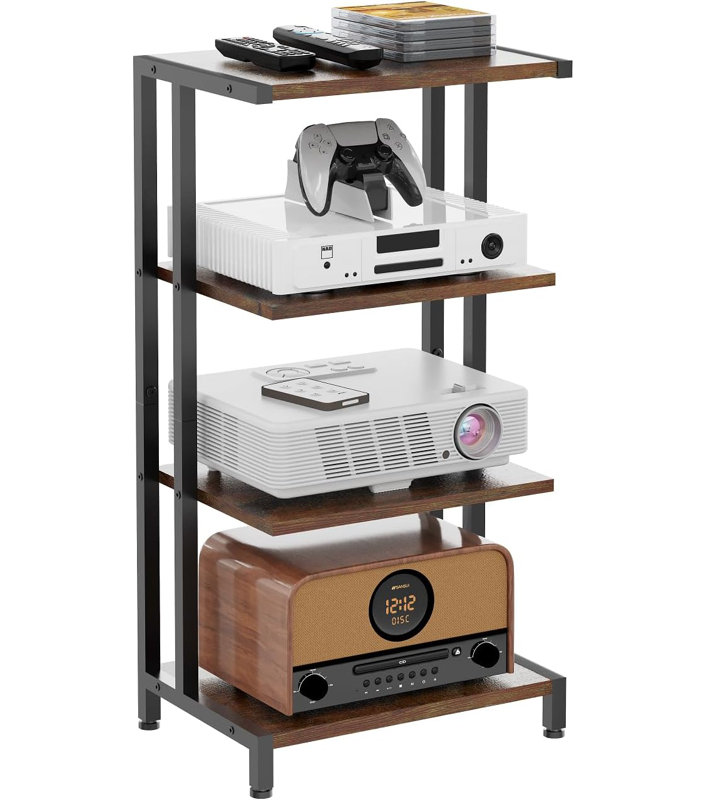 17 Stories 4-Tier AV Media Stand Corner Shelf Wooden Corner Shelves ...