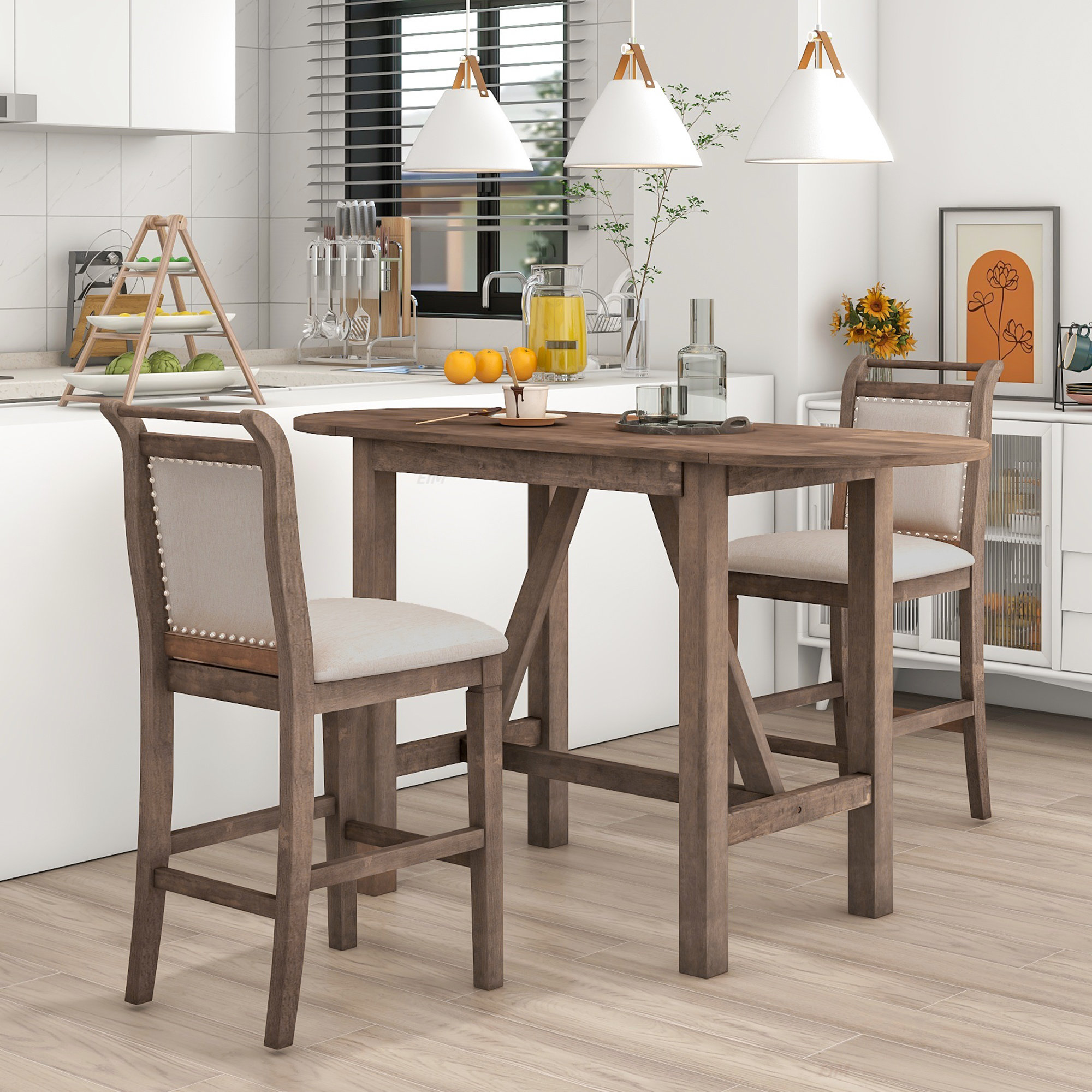 Ophelia & Co. 3-Piece Wood Counter Height Drop Leaf Dining Table Set ...