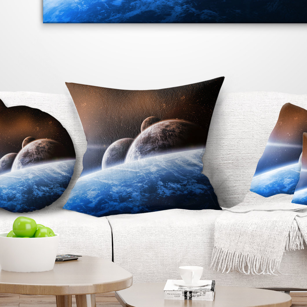 Design Art Space Planet Landscape - Landscape Printed Pillow | Wayfair