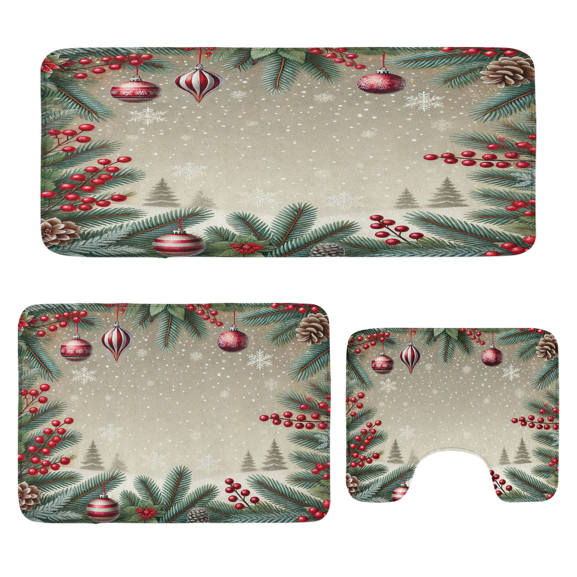 The Holiday Aisle® Christmas Bathroom Rug Set 3 Pieces U-Shape ...
