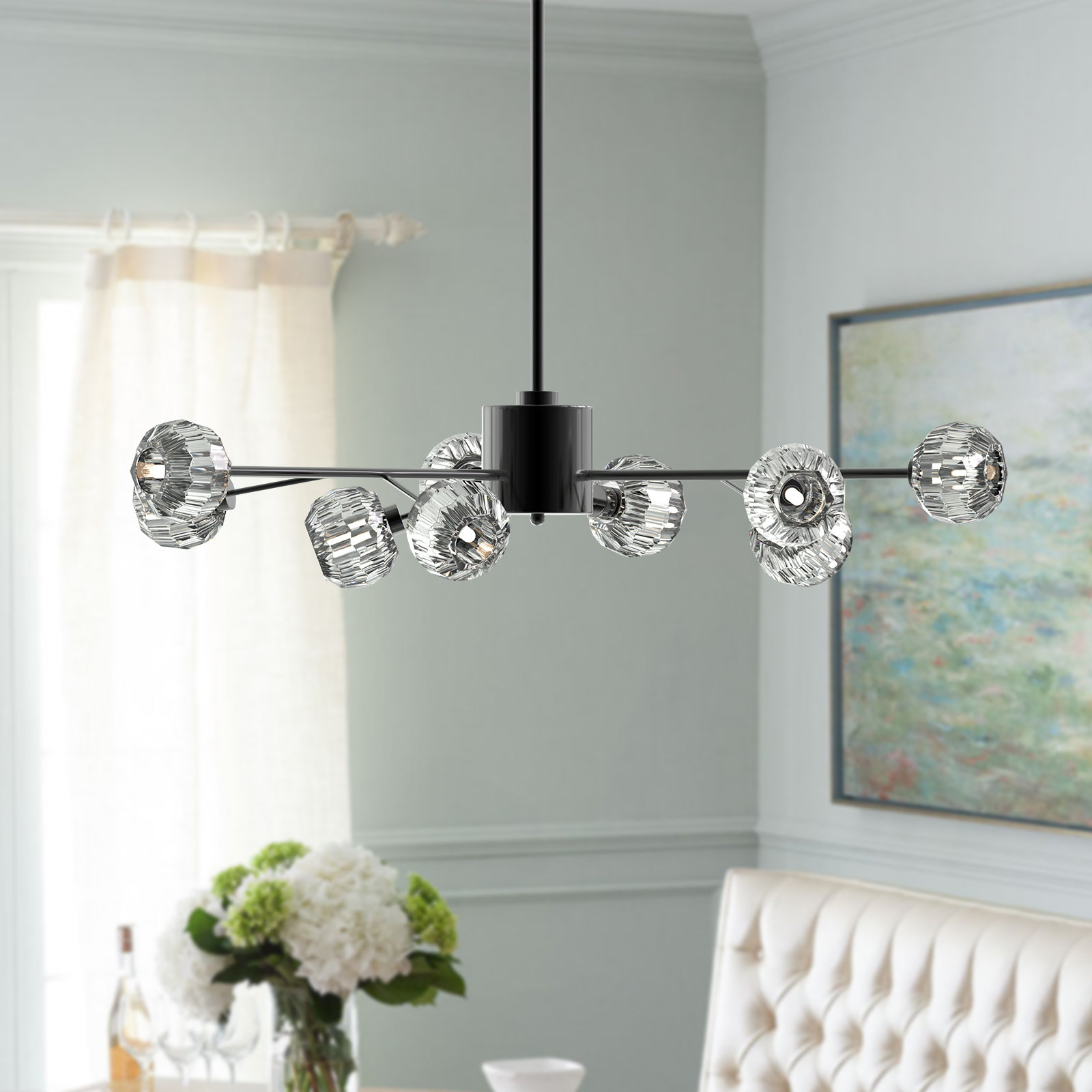 Mercer41 Jaelon 9-Light Sputnik Modern Linear Chandelier with Crystal ...