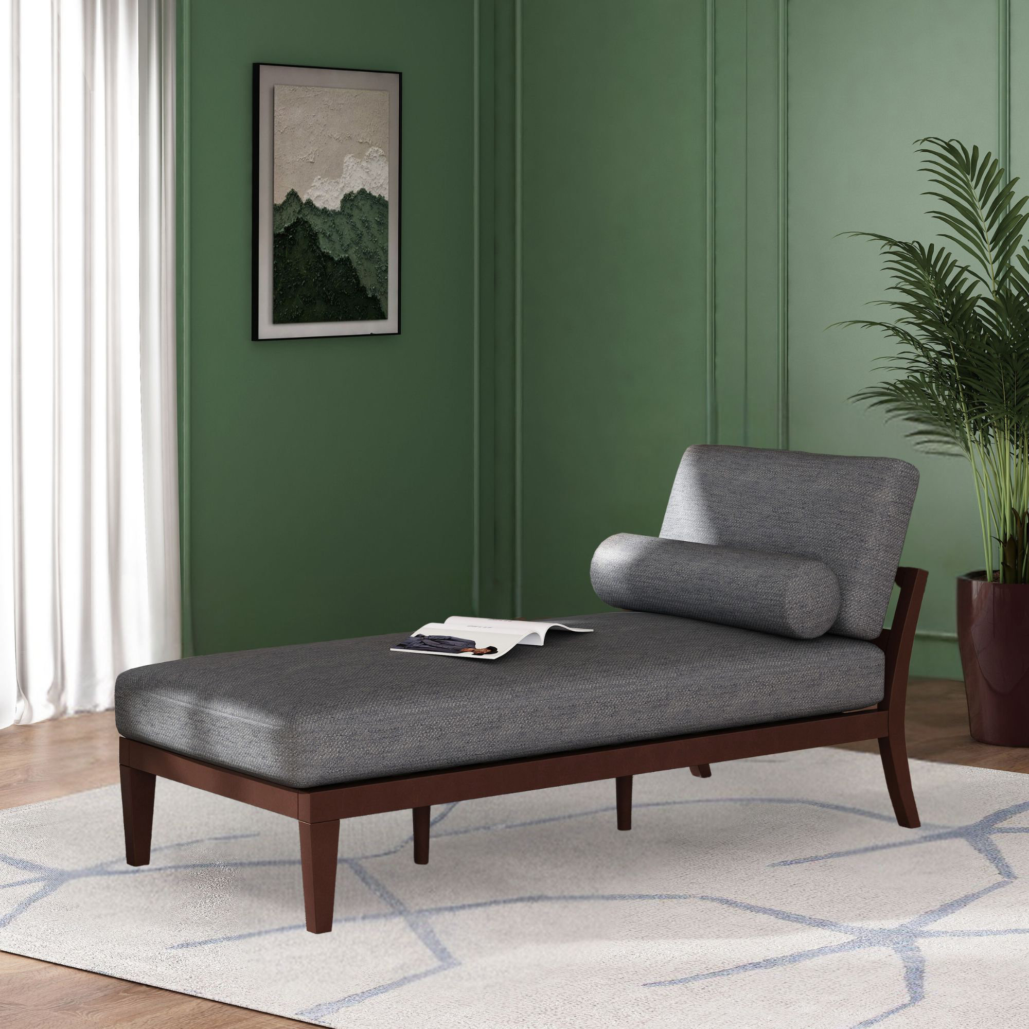 Ebern Designs Upholstered Indoor Chaise Lounge Fabric Bedroom Lounge ...